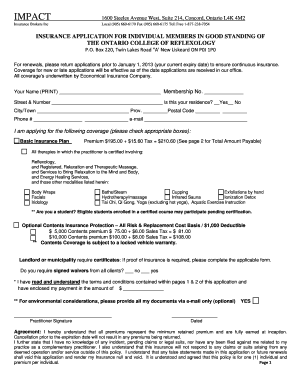 Fillable Online INSURANCE APPLICATION FOR INDIVIDUAL MEMBERS IN GOOD ...