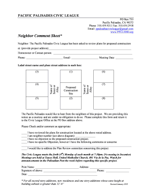 Fillable Online ppcl9300 Neighborhood Comment Sheet - Pacific Palisades ...