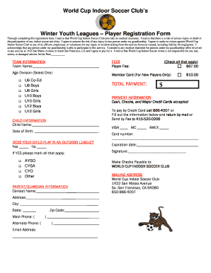 Fillable Online worldcupindoor World Cup Indoor Soccer Clubs Winter Youth Leagues Player ...