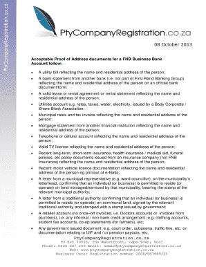 Fillable Online Acceptable Proof of Address documents for a FNB ...