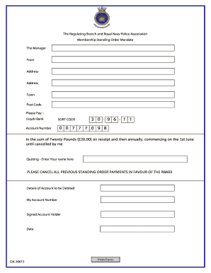 Fillable Online Bank Standing Order form Annual Subscription Fax Email ...