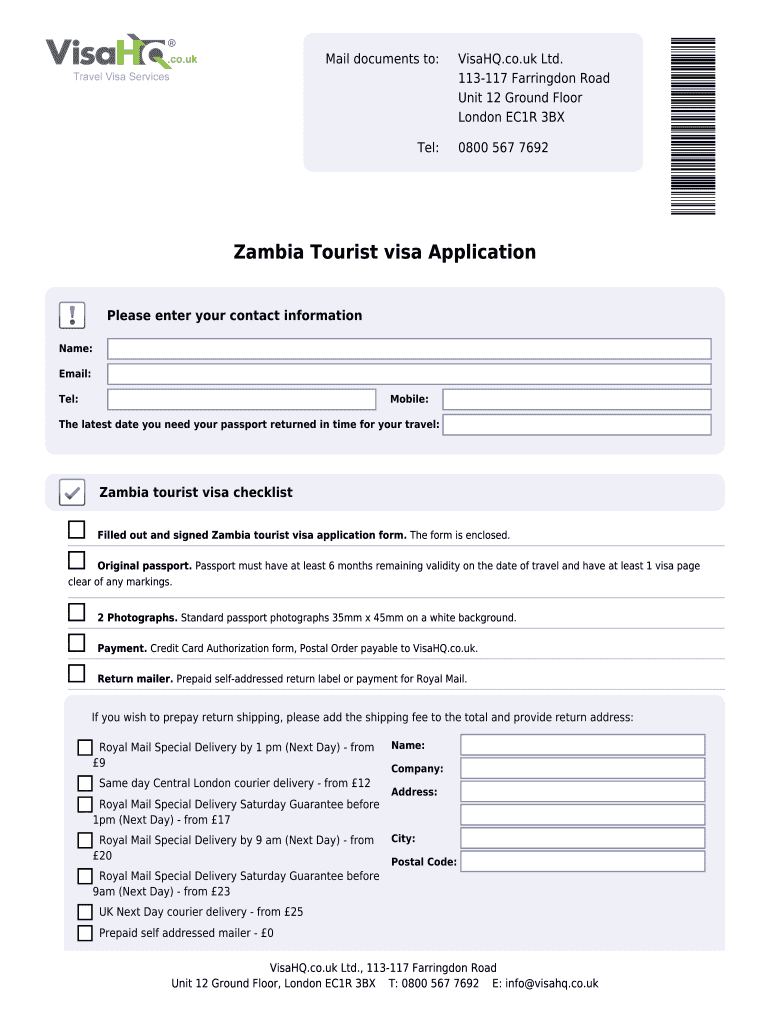 Fillable Online zambia visahq co Zambia Visa Application for Citizens ...