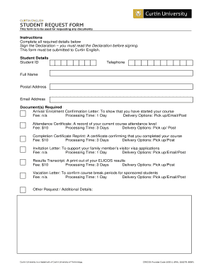 Fillable Online english curtin edu STUDENT REQUEST FORM - bCurtinb ...