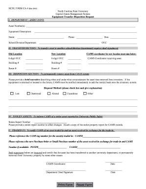 Fillable Online controller ofa ncsu NCSU FORM CA-4 - University Controllers Office Fax Email ...