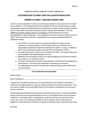Fillable Online gcjhs gcsc k12 in Grades 7-12 Self-Carry OTC Medication ...