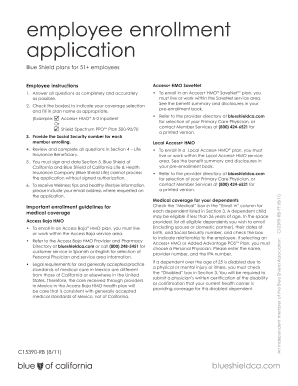 Fillable Online employee enrollment application Blue Shield plans for 51+ employees Employee ...