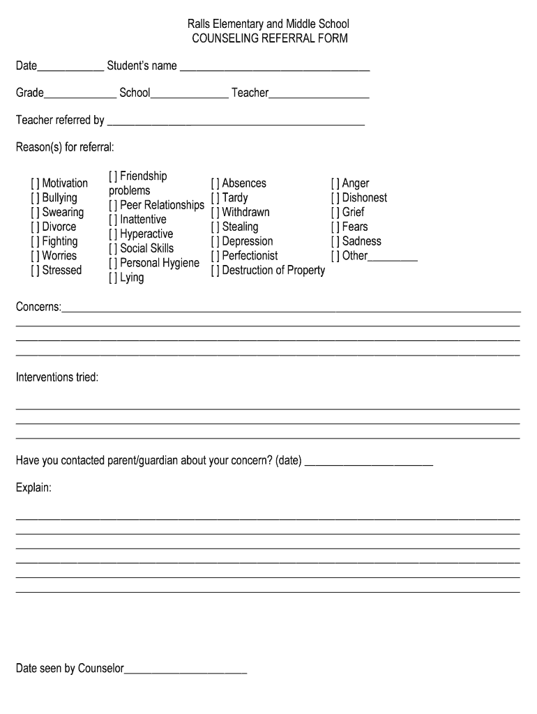 Fillable Online oldrallsisd SCHOOL COUNSELING REFERRAL FORM ...