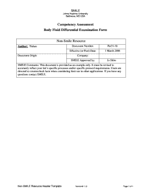 Fillable Online resources psmile Competency Assessment Body Fluid ...