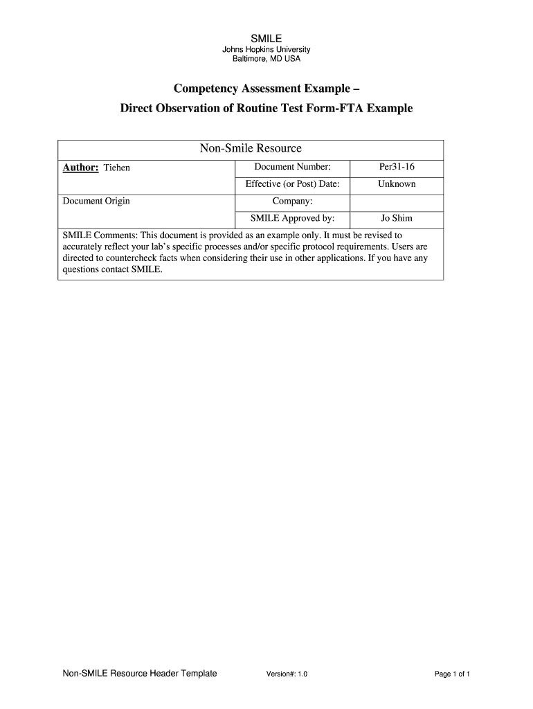 Fillable Online resources psmile Direct Observation of Routine Test ...
