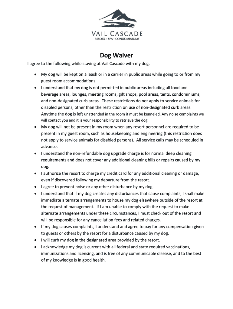 Fillable Online Dog Waiver Fax Email Print - pdfFiller