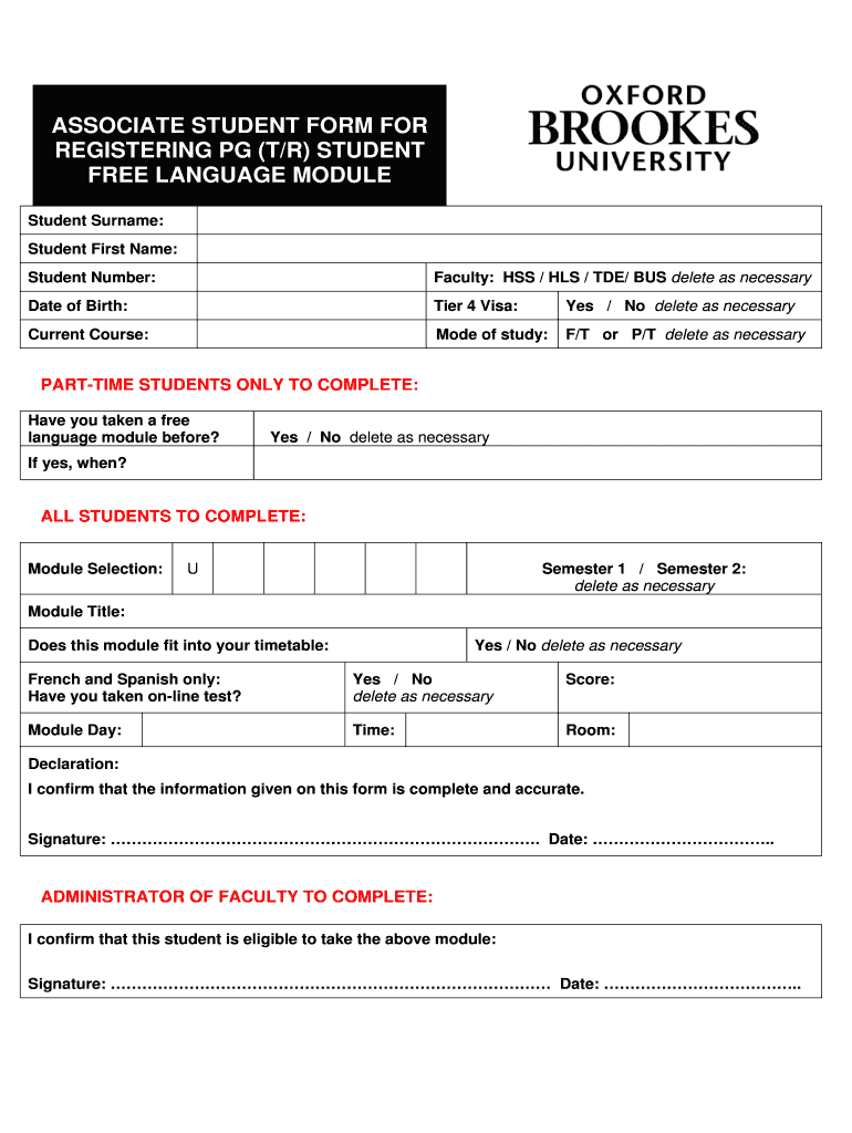Fillable Online english-languages brookes ac ASSOCIATE STUDENT FORM FOR ...