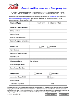 Fillable Online Credit Card/ Electronic Payment/ EFT Authorization Form ...