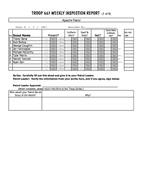 Fillable Online troop667 TROOP 667 WEEKLY INSPECTION REPORT - troop667 ...