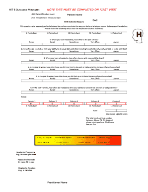 Fillable Online headacheclinics co HIT 6 Outcome Measure NOTE THIS MUST ...