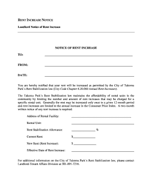 Fillable Online Landlord Notice of Rent Increase NOTICE OF RENT ...