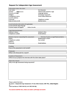 Fillable Online independentageassessment co Request for Independent Age ...