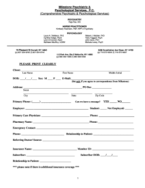 Fillable Online New Patient Packet Printable Form - Milestone PPS Fax ...