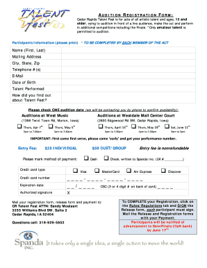 Fillable Online Audition Entry Form Fax Email Print - pdfFiller