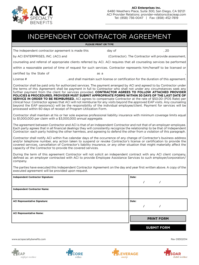 Fillable Online INDEPENDENT CONTRACTOR AGREEMENT - bacieapbbcomb Fax ...