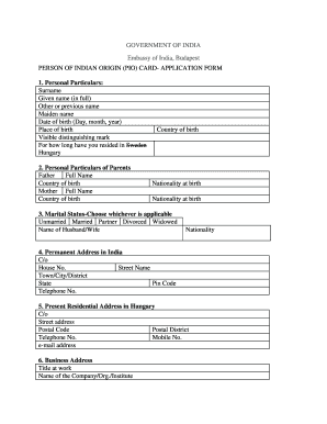 Fillable Online indianembassy PIO CARD- bAPPLICATIONb FORM 1 Personal ...