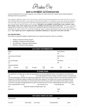 Fillable Online Skip-a-payment authorization - Azalea City Credit Union ...