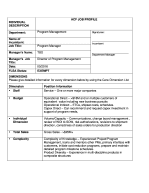 Fillable Online ACF JOB PROFILE INDIVIDUAL DESCRIPTION - avcorpcom Fax ...
