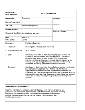 Fillable Online INDIVIDUAL ACF JOB PROFILE DESCRIPTION - avcorpcom Fax ...