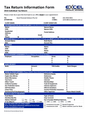 Fillable Online Tax Return Information Form - Excel Financial Advisors ...