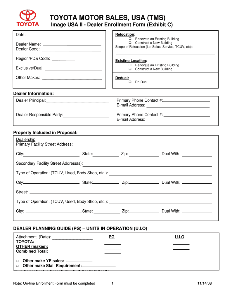 Fillable Online TOYOTA MOTOR SALES, USA - toyota image usa ii Fax Email ...