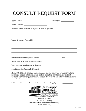 Fillable Online CONSULT REQUEST FORM - dubuqueinternalmedcom Fax Email ...