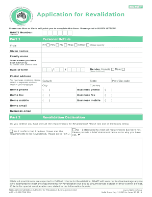 Fillable Online Application for Revalidation - naati Fax Email Print - pdfFiller