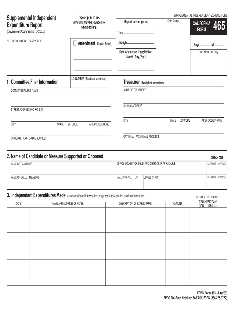 Fillable Online fppc ca Form 465. Form 465 Fax Email Print - pdfFiller