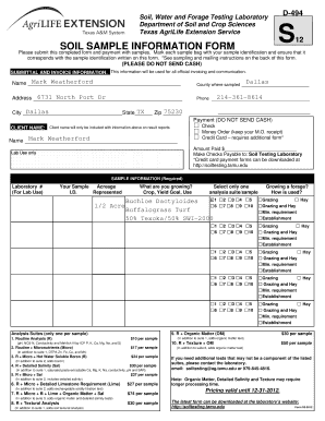Fillable Online SOIL SAMPLE INFORMATION FORM - Granite Seed and Erosion ...