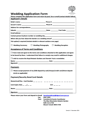 Fillable Online Wedding Application Form - Blue Mountains Botanic ...