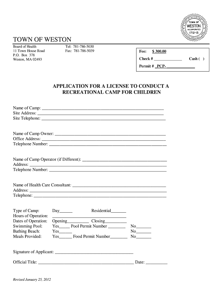 Fillable Online weston APPLICATION FOR A LICENSE TO CONDUCT A - Weston ...