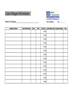 Fillable Online Cash Wages Worksheet - Sikka amp Associates Fax Email ...