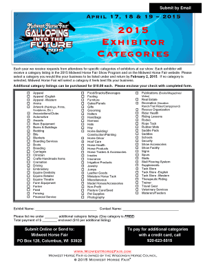 Fillable Online 2015 Exhibitor Categories Form - Midwest Horse Fair Fax ...