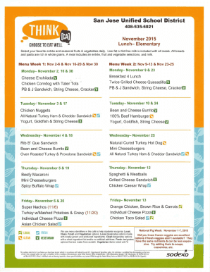 Sjusd Lunch Menu - Fill Online, Printable, Fillable, Blank | pdfFiller