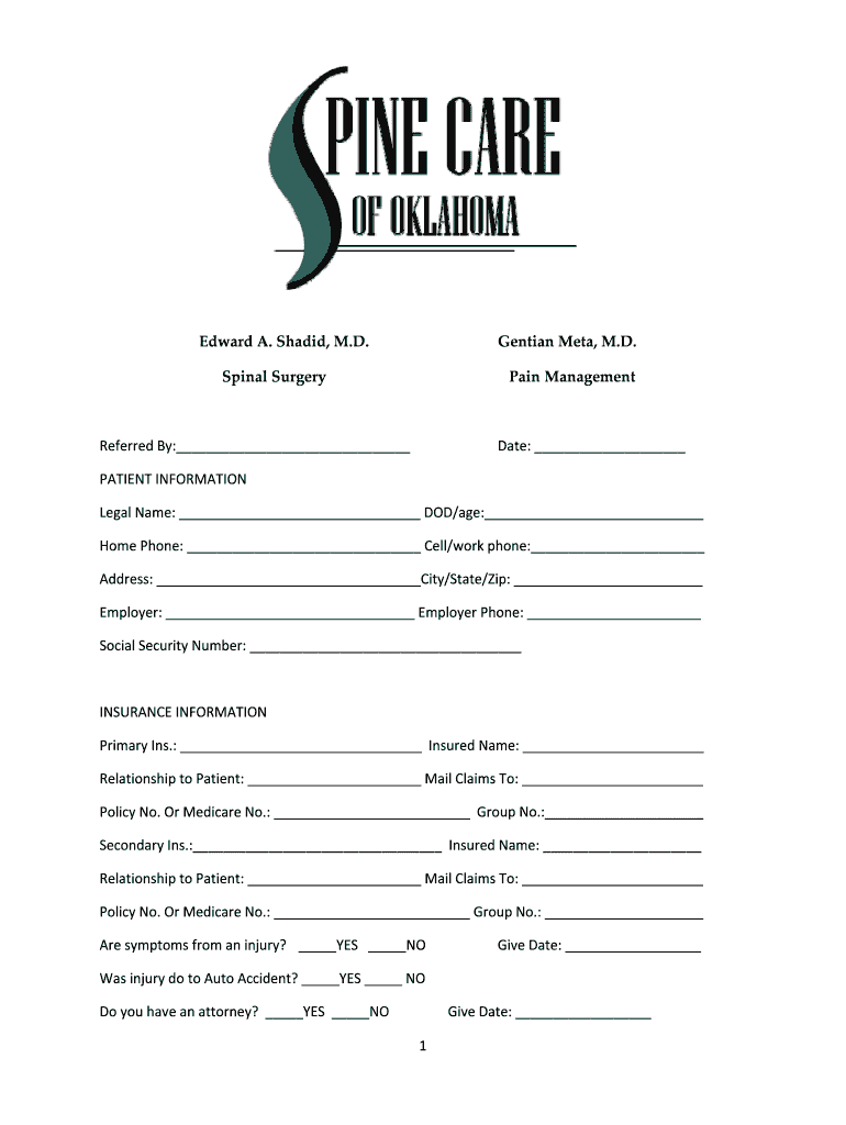 Fillable Online To complete and print the Patient Information packet ...