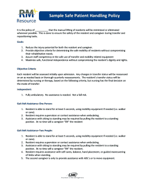 Fillable Online Sample Safe Patient Handling Policy Fax Email Print ...