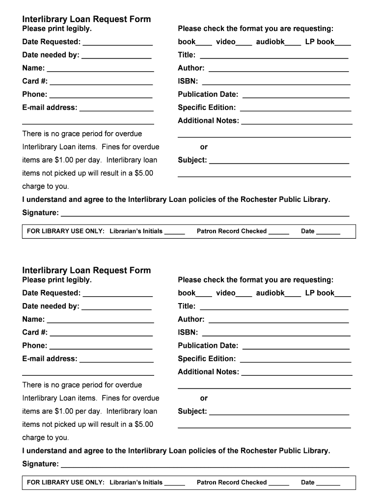 Fillable Online rpl lib nh Interlibrary Loan Request Form - Rochester ...