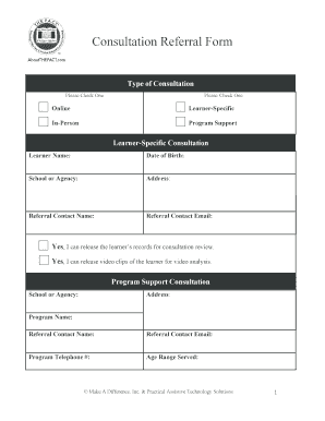 Fillable Online Consultation Referral Form - Phyl Macomber Fax Email Print - pdfFiller