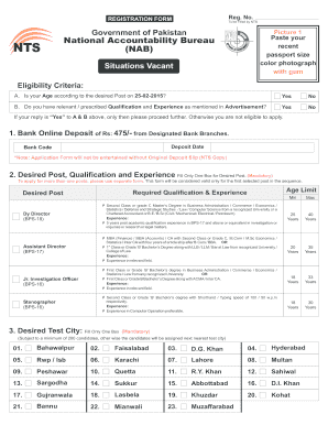 Fillable Online REGISTRATION FORM To be Filled by NTS Government of ...