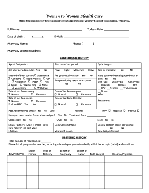Fillable Online GYNECOLOGIC HISTORY - Women To Women Health Care Fax ...