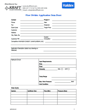 Fillable Online Flow Divider Application Data Sheet - Kraft Fluid ...