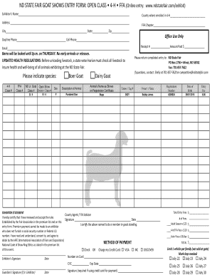 Fillable Online BNDb STATE FAIR GOAT SHOWS ENTRY bFORMb OPEN CLASS 4-H ...