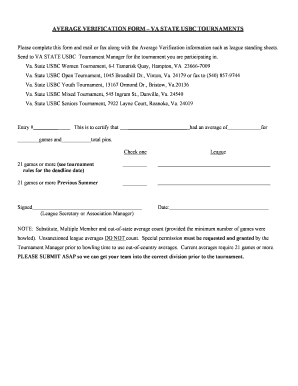 Fillable Online AVERAGE VERIFICATION FORM VA STATE USBC TOURNAMENTS Fax ...