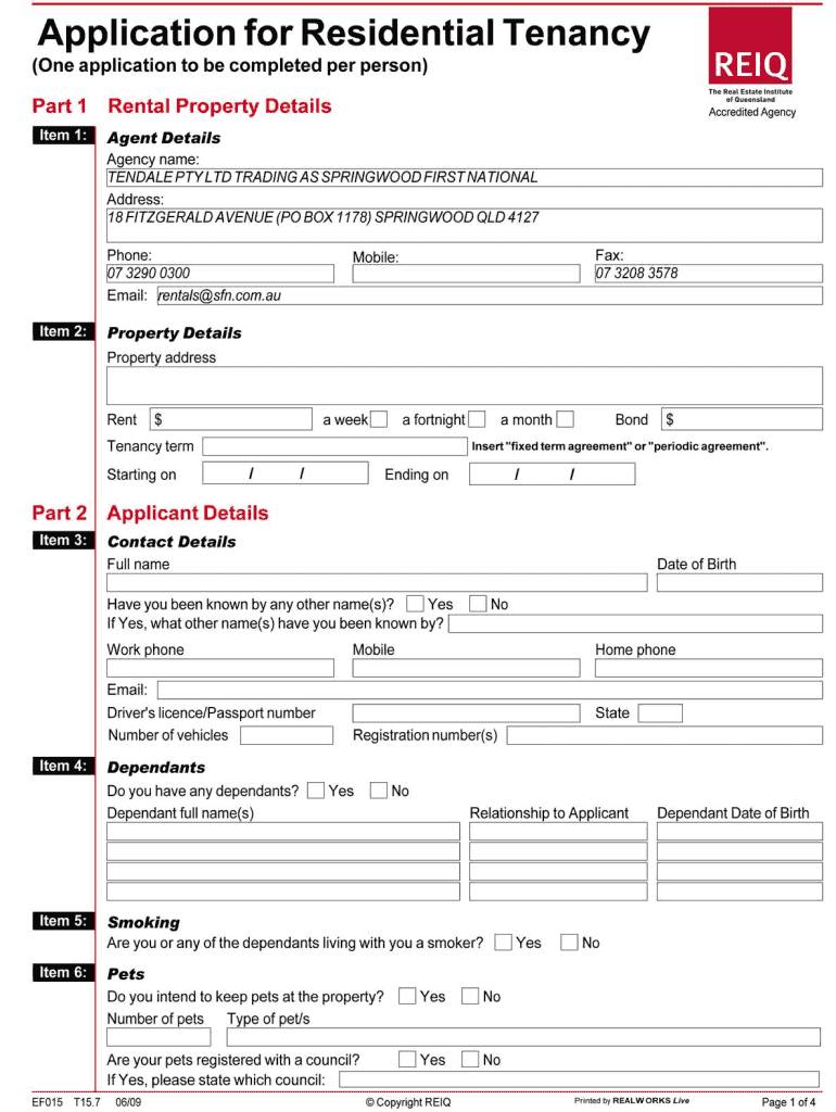 Fillable Online Download Rental Application bFormb - Springwood Fax Email Print - pdfFiller