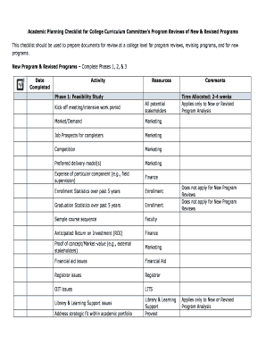 Fillable Online Academic Planning Checklist for College Curriculum ...
