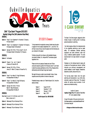 Fillable Online OAK I Can Swim Program 2012-2013 Appleby College Pool ...